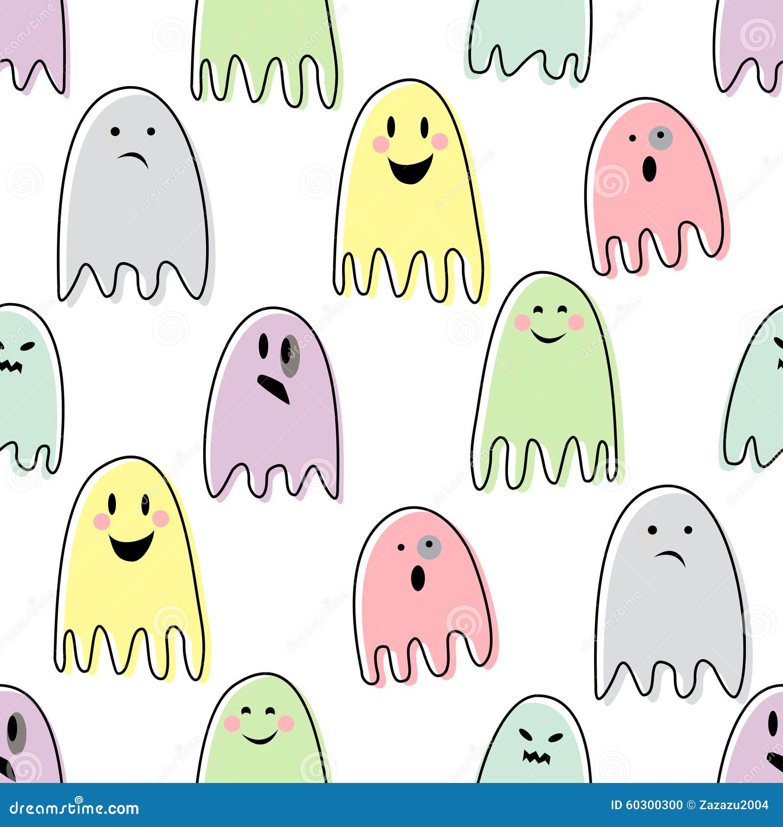 Set Of Cute Spooky Ghost Patterns On Colorful Backgrounds Cartoon ...