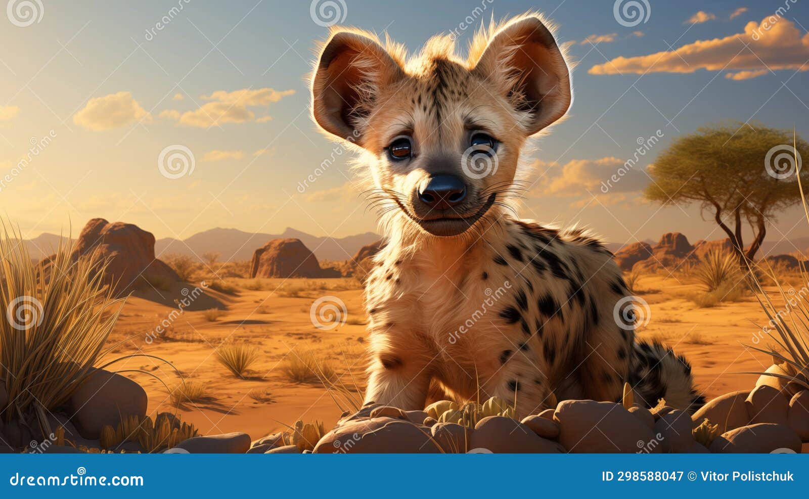 Cute Spotted Heina Puppy on the Plain - Children S Illustration 4 Stock ...