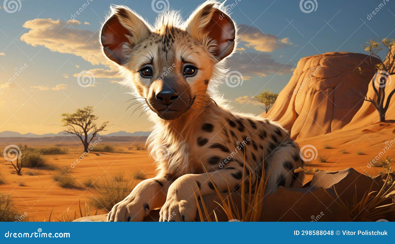 Cute Spotted Heina Puppy on the Plain - Children S Illustration 3 Stock ...