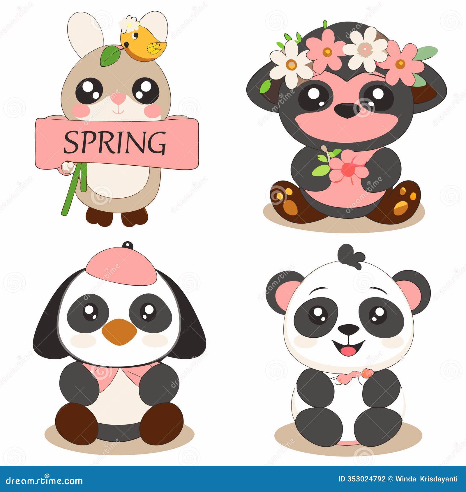 Cute Spring Animals Cartoon Characters. (2 Stock Vector - Illustration ...
