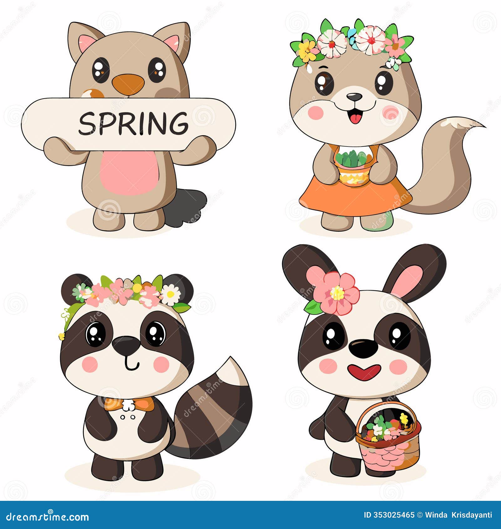 Cute Spring Animals Cartoon Characters. (3 Stock Vector - Illustration ...