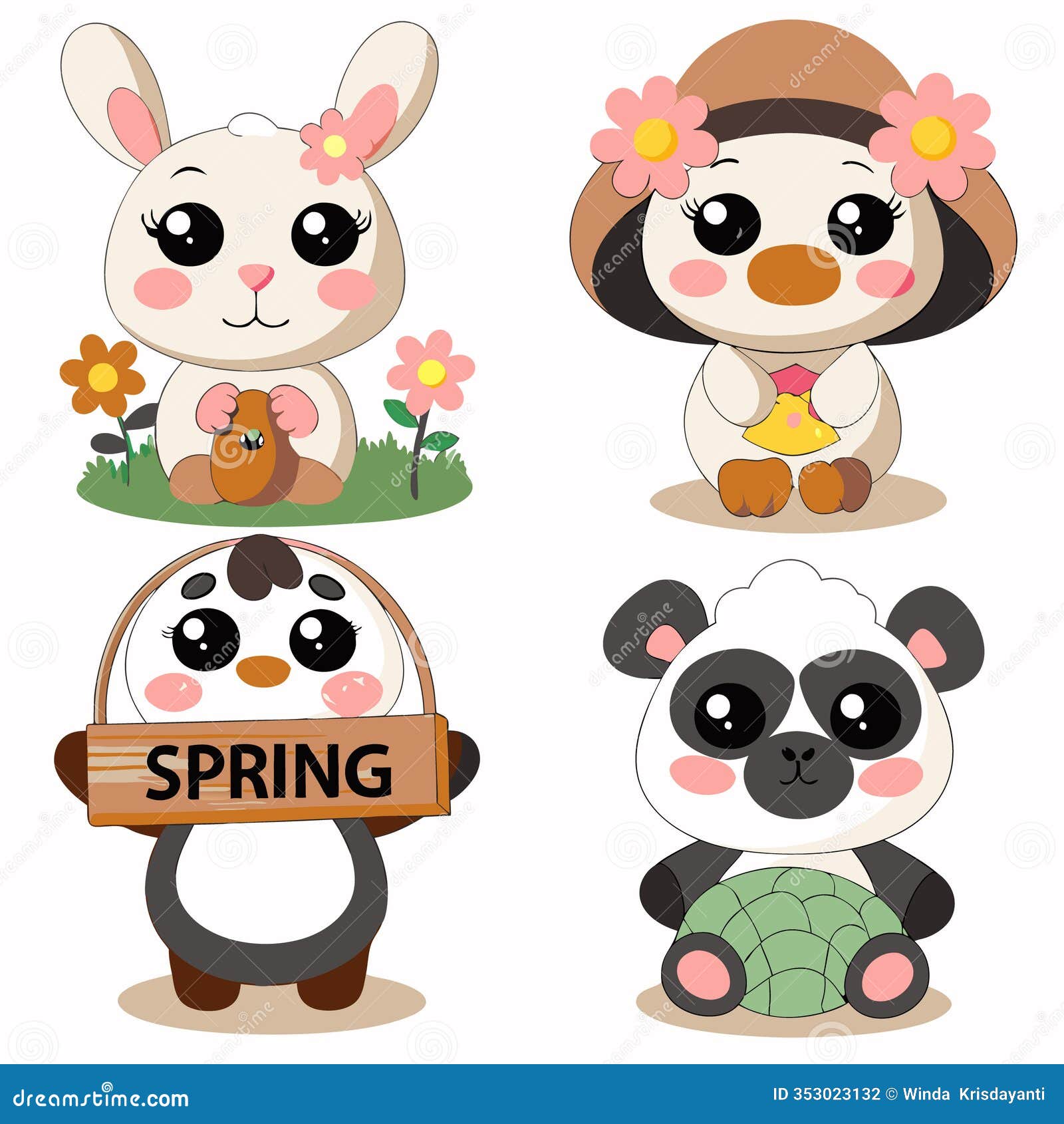 Cute Spring Animals Cartoon Illustration Stock Vector - Illustration of ...