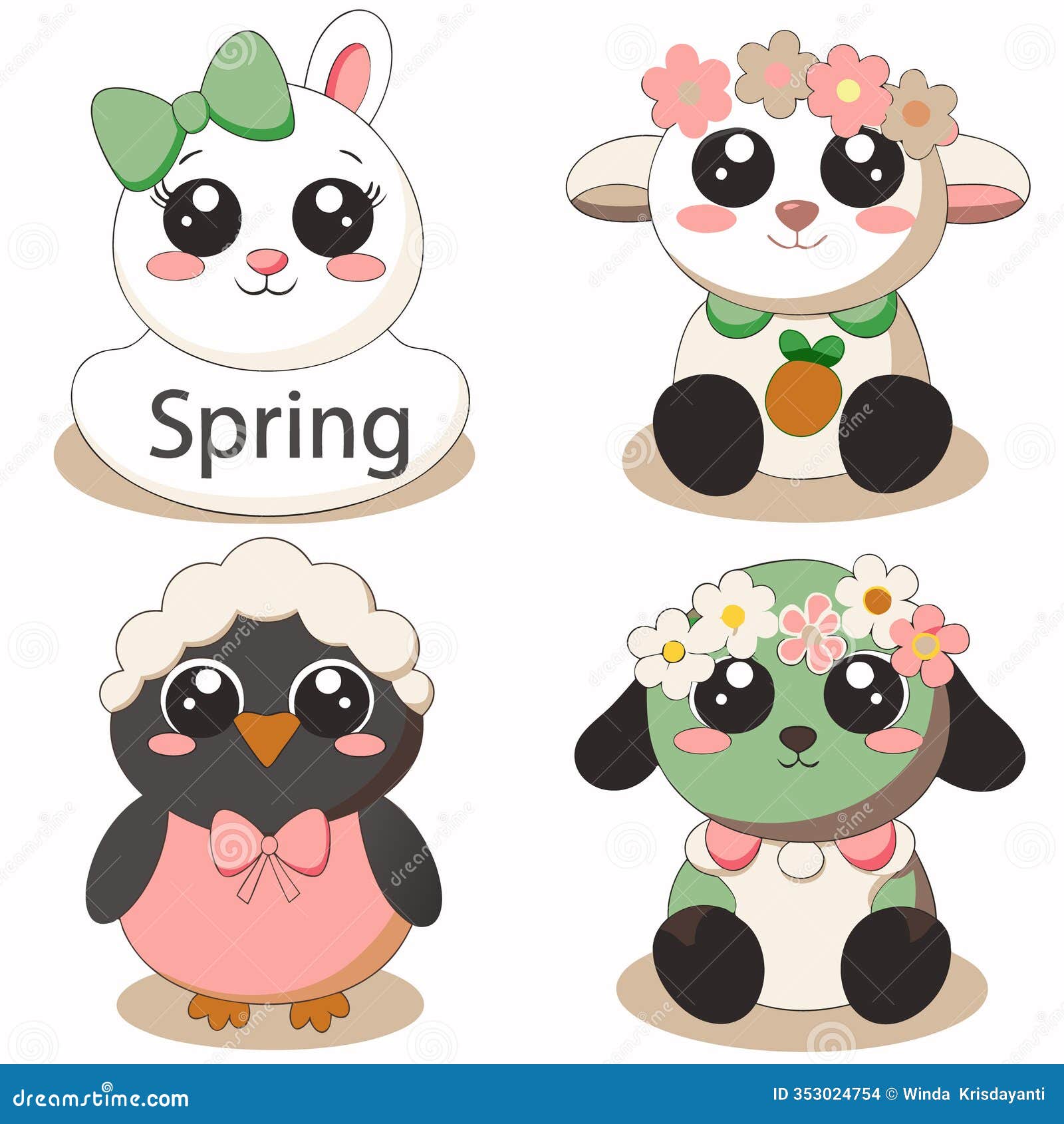 Cute Spring Animals Cartoon Illustration. (5 Stock Vector ...