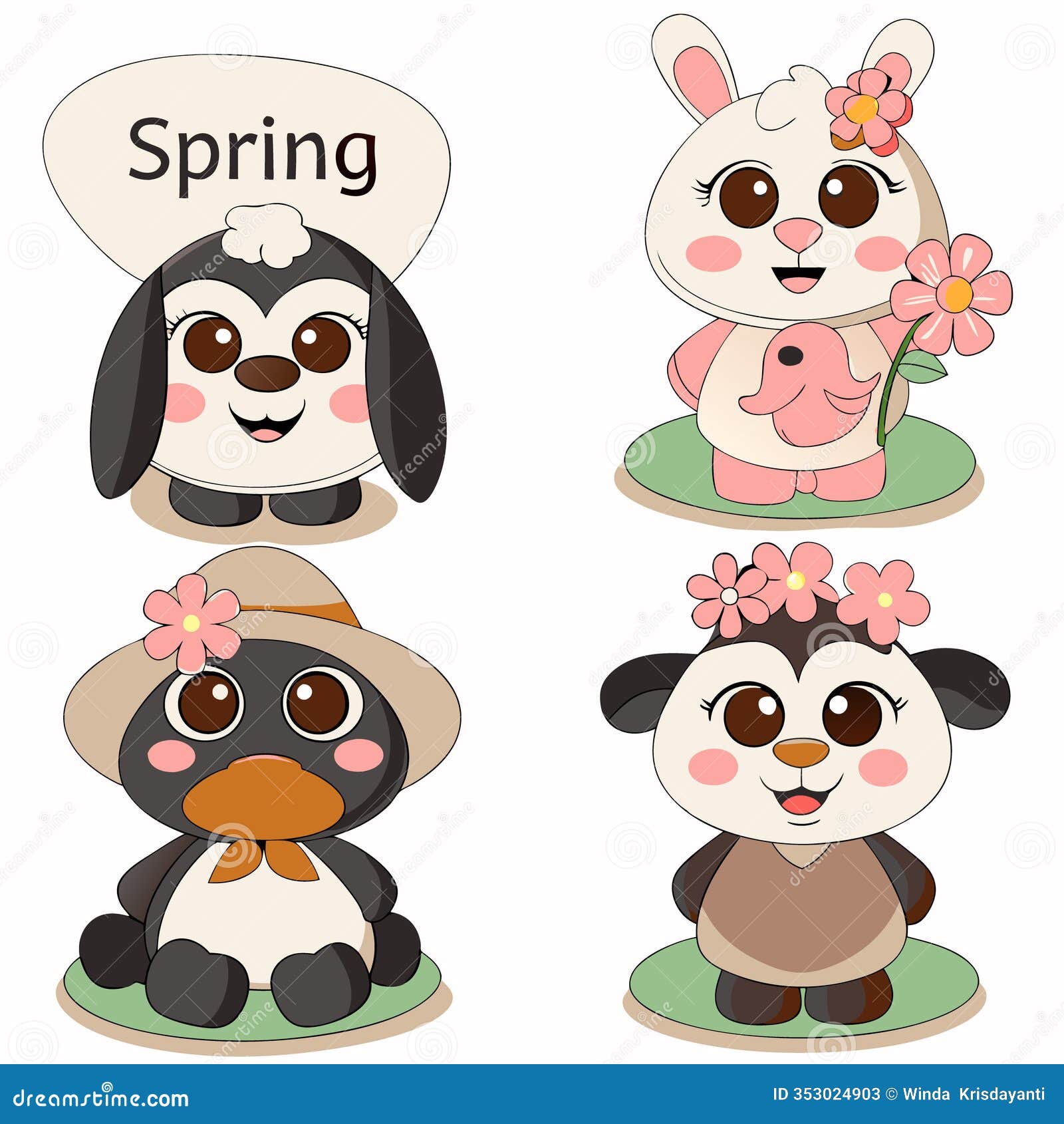Cute Spring Animals Cartoon Illustration. (7 Stock Vector ...