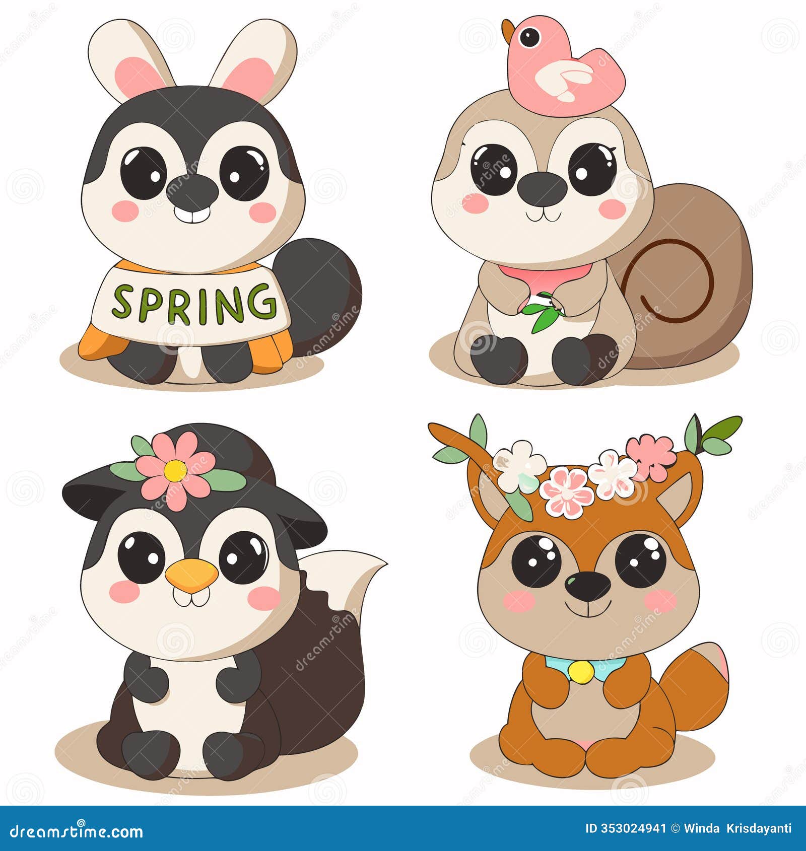 Cute Spring Animals Cartoon Illustration. (8 Stock Vector ...
