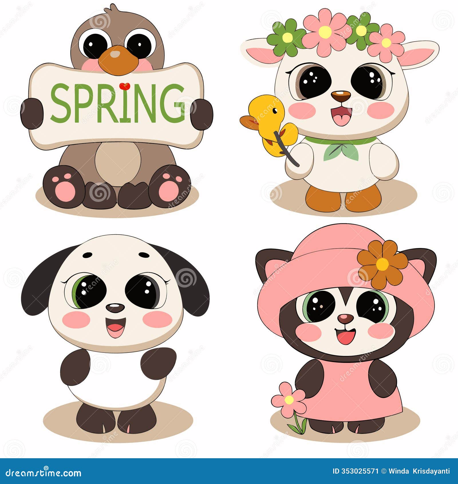 Cute Spring Animals Cartoon Illustration. (10 Stock Vector ...