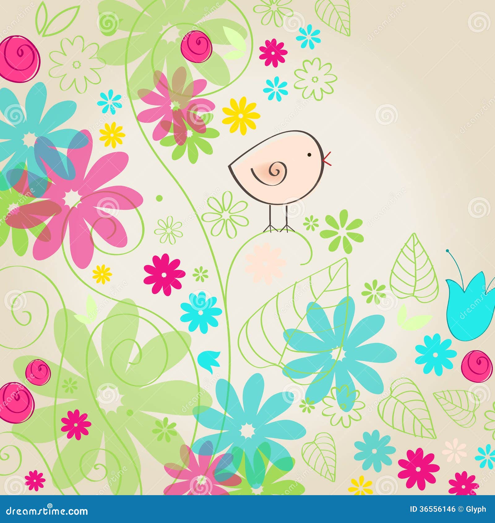 Cute Spring Bird Illustration Stock Vector - Illustration of floral ...