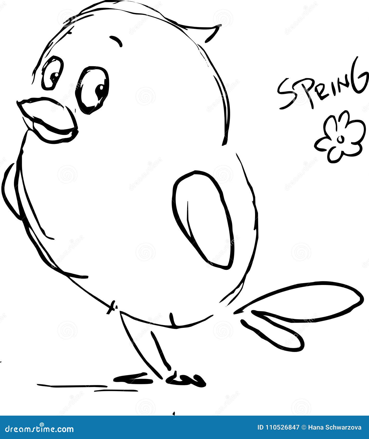 Cute Spring Bird Sketch Black and White Vector Stock Vector ...