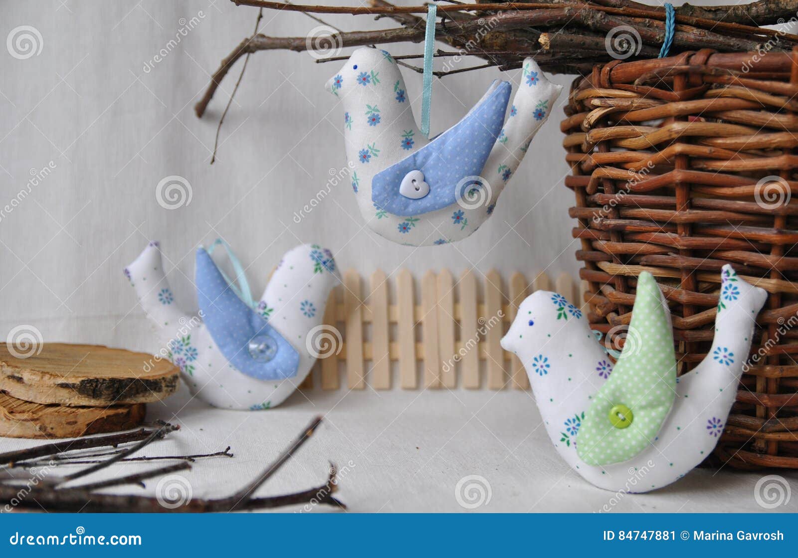 Cute Spring Birds, Decorative Toys of Handwork. Easter Decorations ...