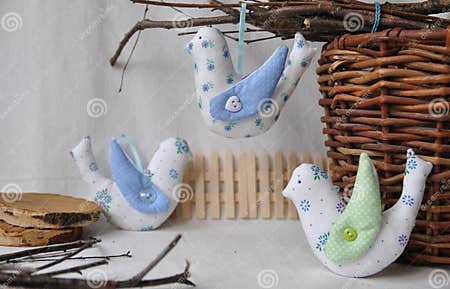 Cute Spring Birds, Decorative Toys of Handwork. Easter Decorations ...