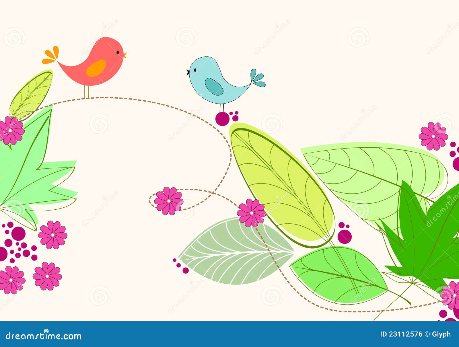 Cute Spring Birds Illustration Stock Vector - Illustration of leaf ...