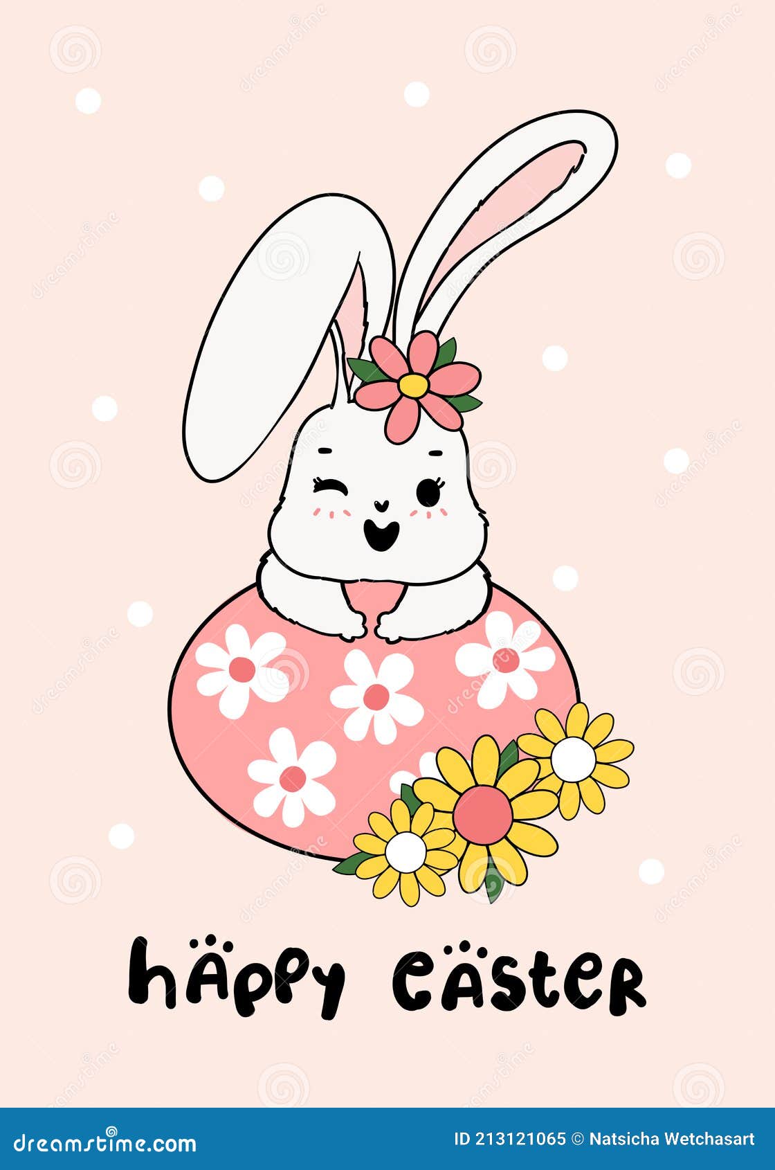 Cute Spring Bunny on Flower Easter Egg Happy Spring Easter, Cute ...