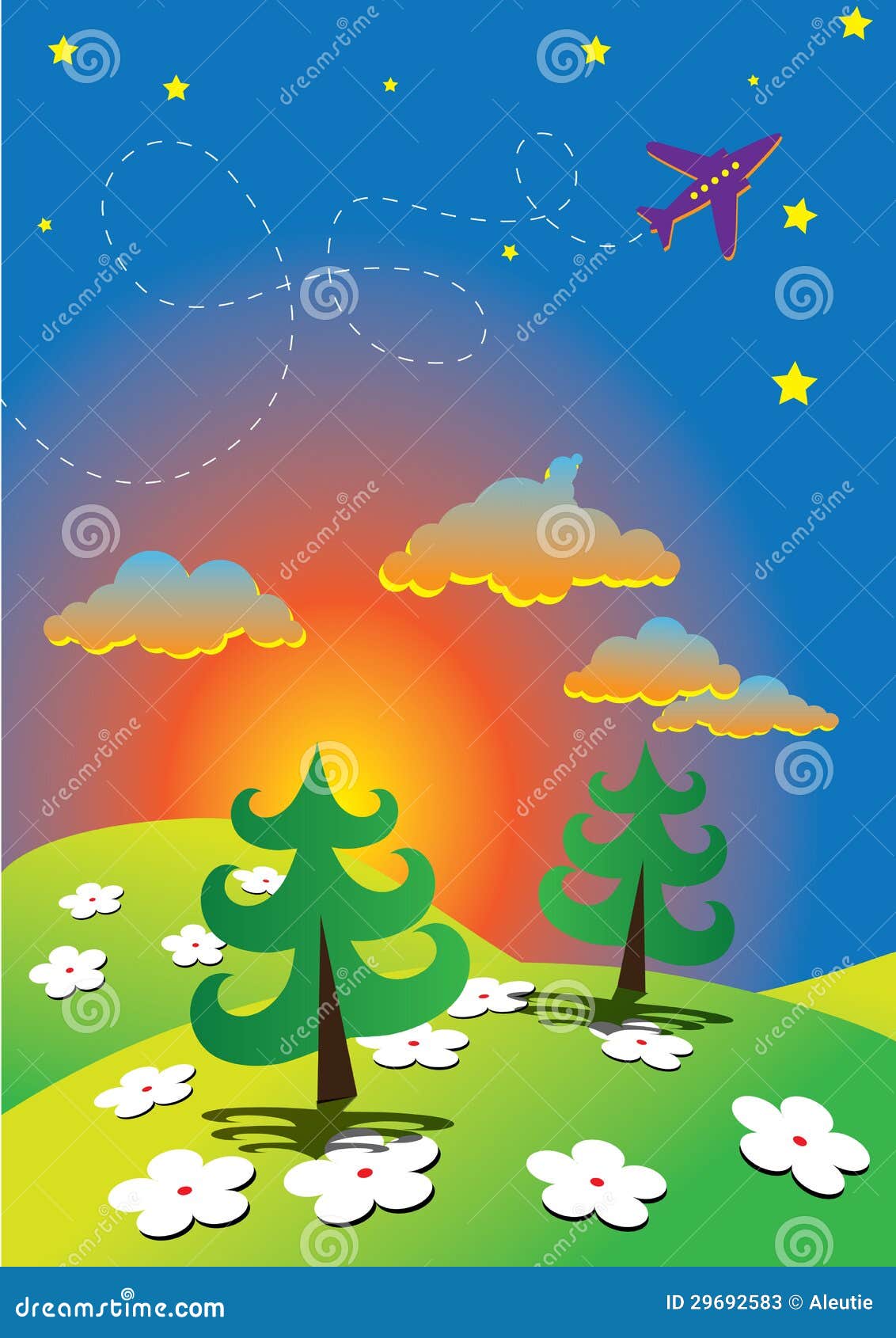 Cute Spring Cartoon Landscape Vertical Stock Vector - Illustration of ...