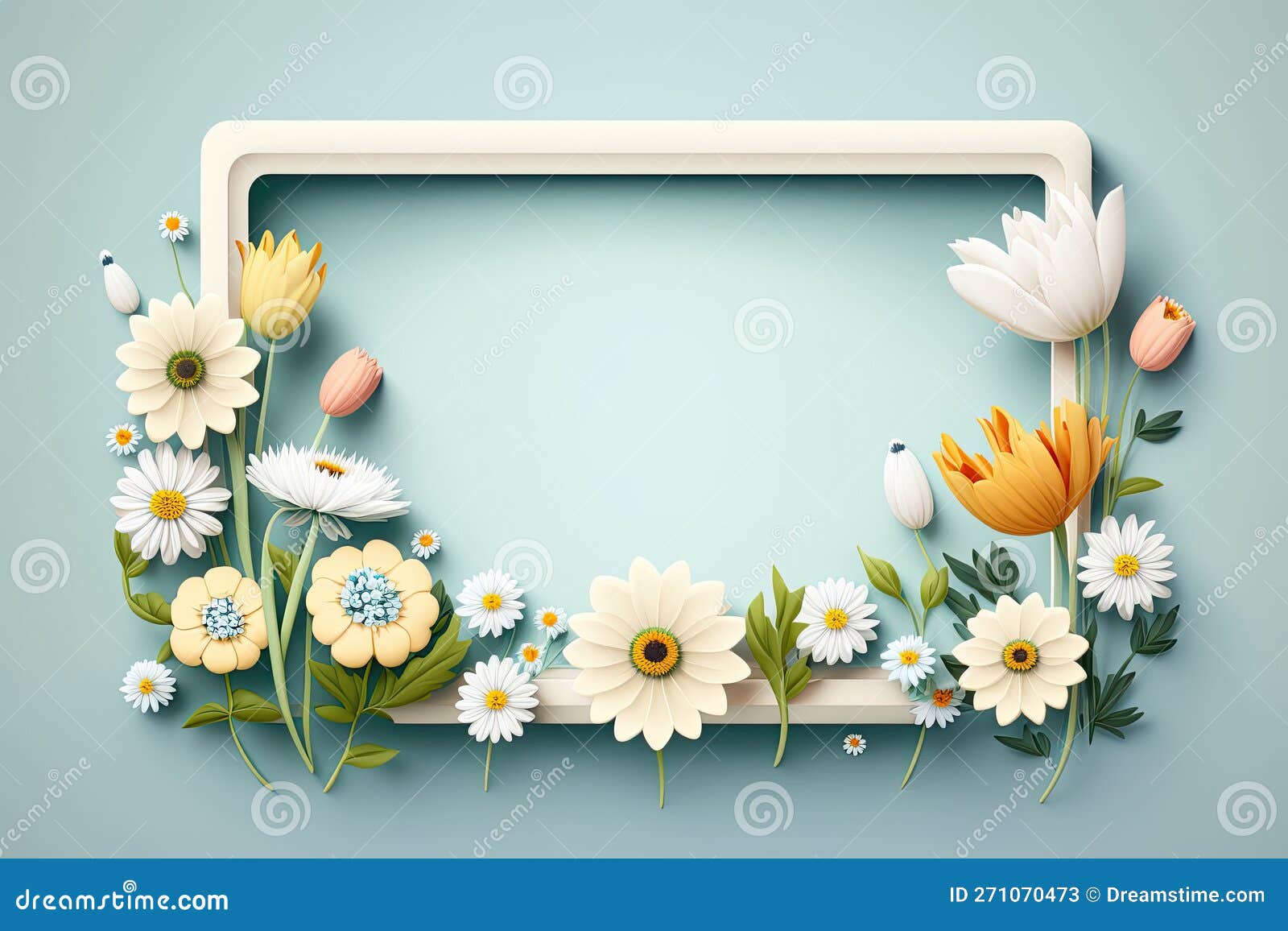 Cute Spring Flower Border Frame. Illustration AI Generative Stock ...
