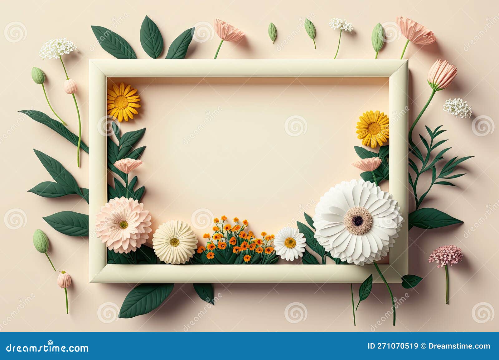 Cute Spring Flower Border Frame. Illustration AI Generative Stock ...