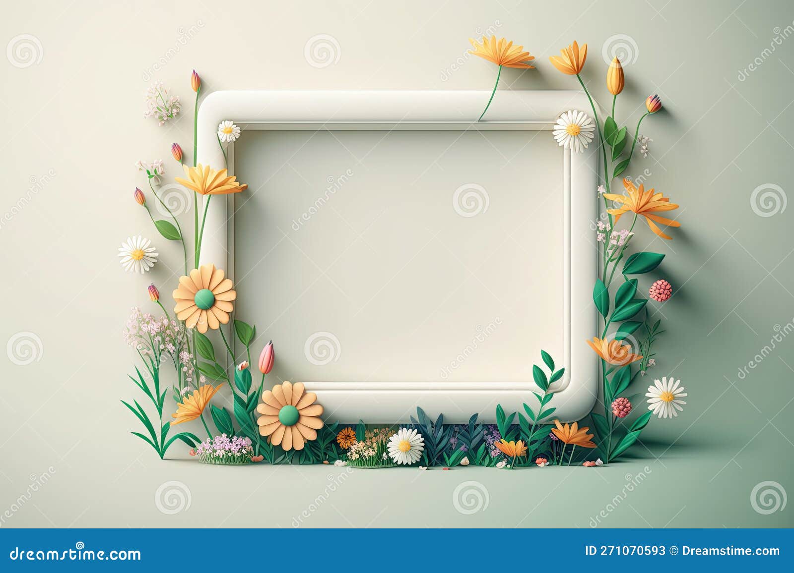 Cute Spring Flower Border Frame. Illustration AI Generative Stock ...