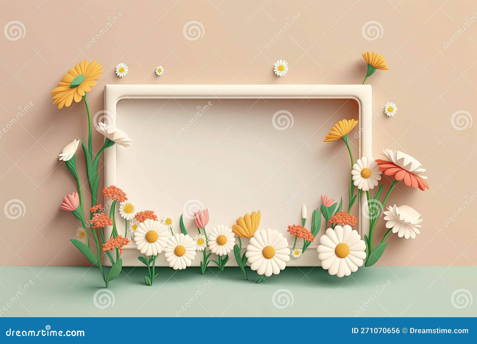 Cute Spring Flower Border Frame. Illustration AI Generative Stock Photo ...