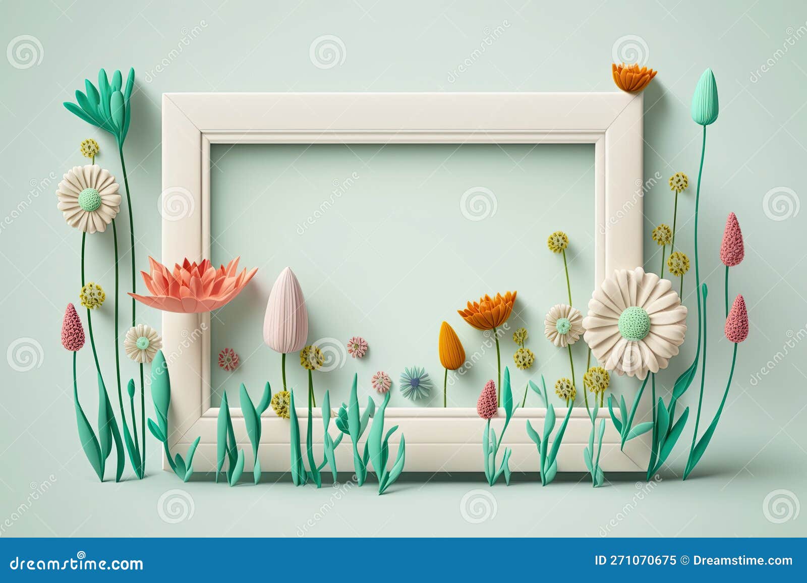 Cute Spring Flower Border Frame. Illustration AI Generative Stock ...