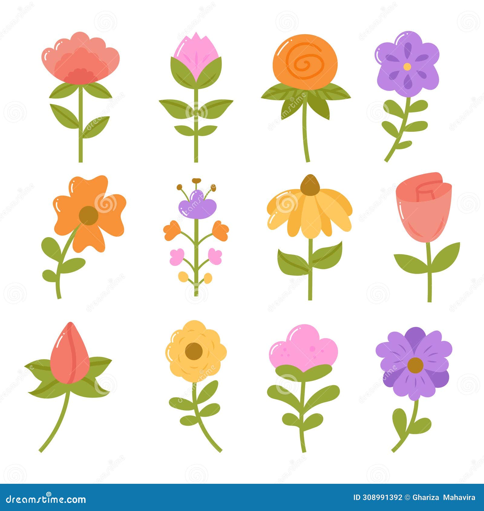 Cute Spring Flower Flat Vector Illustration Stock Vector - Illustration ...