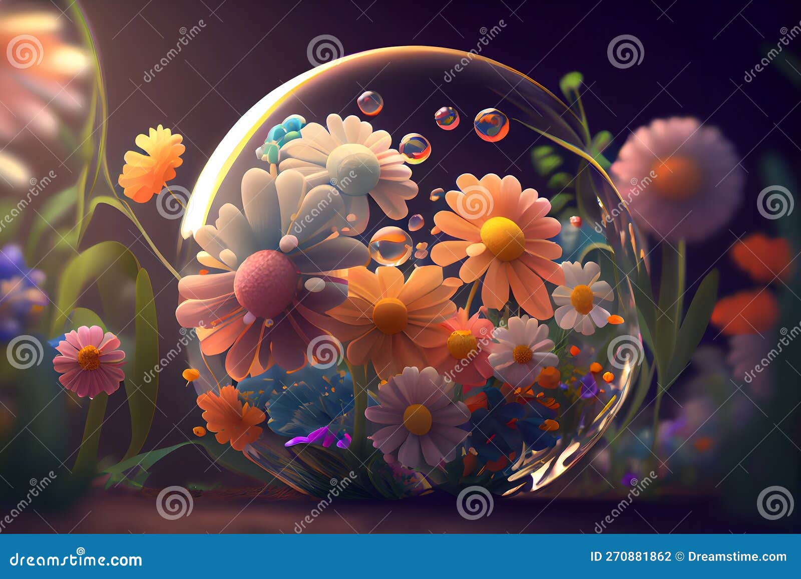 Cute Spring Flowers Bubble Design, 3D Stock Illustration - Illustration ...