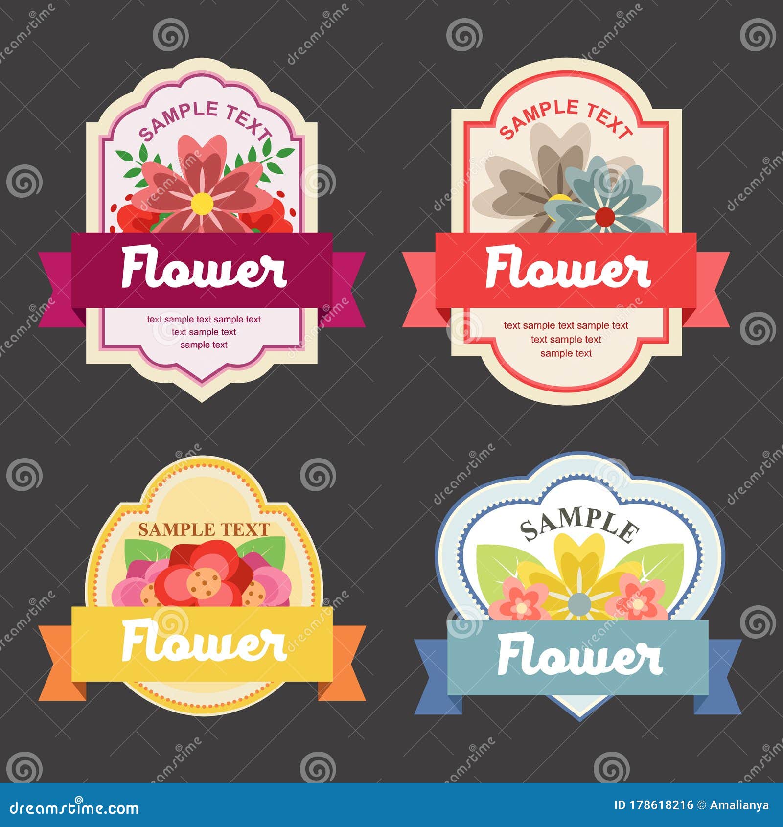 Cute Spring Flowers Label with Ribbon Stock Vector - Illustration of ...