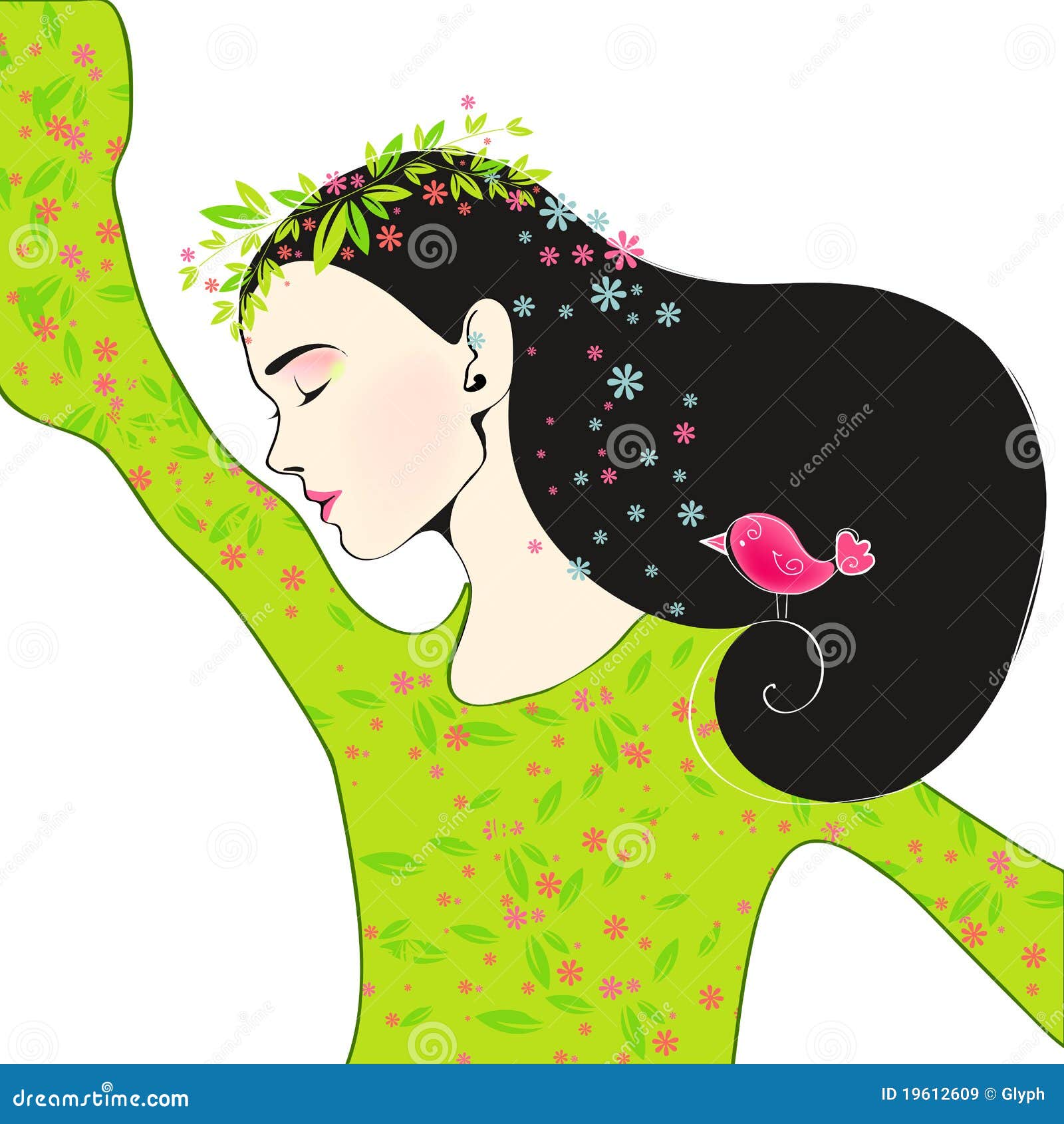 Cute spring girl stock vector. Illustration of hair, drawing - 19612609
