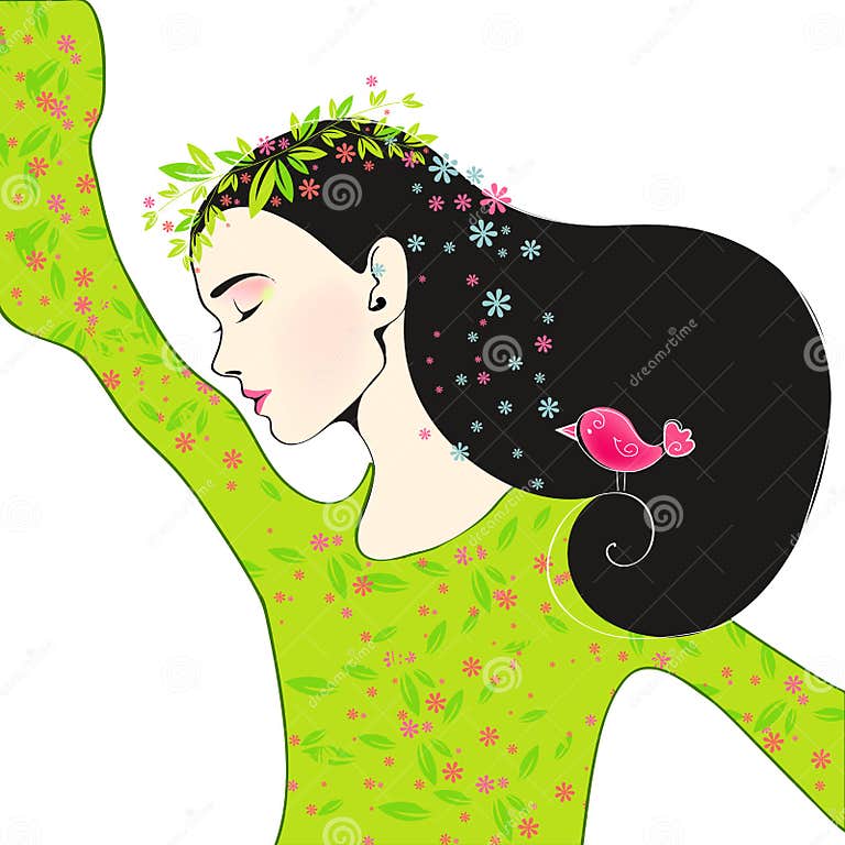 Cute spring girl stock vector. Illustration of hair, drawing - 19612609