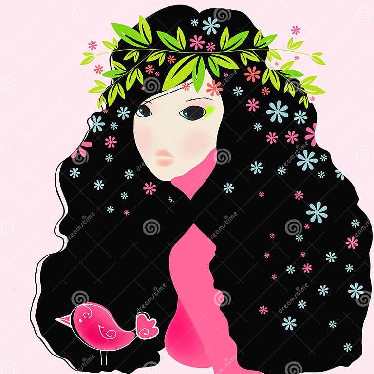 Cute spring girl stock vector. Illustration of graphic - 19612691