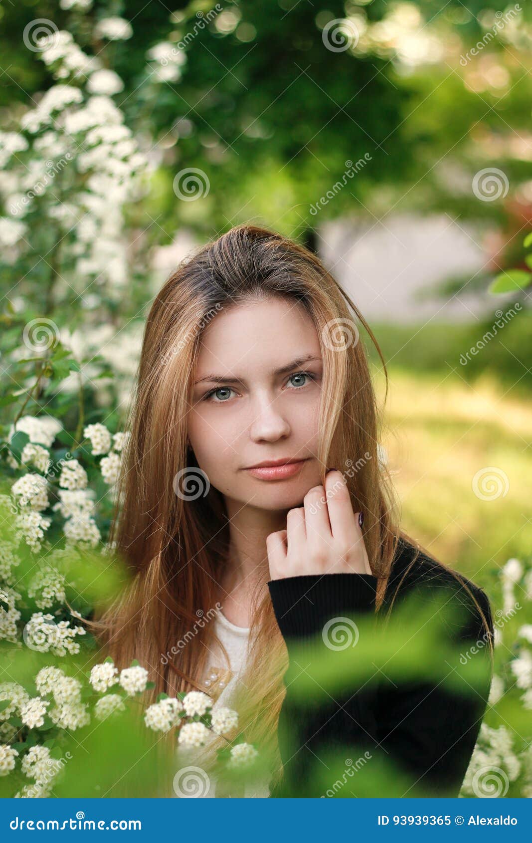 Cute Spring Girl stock image. Image of green, tree, park - 93939365