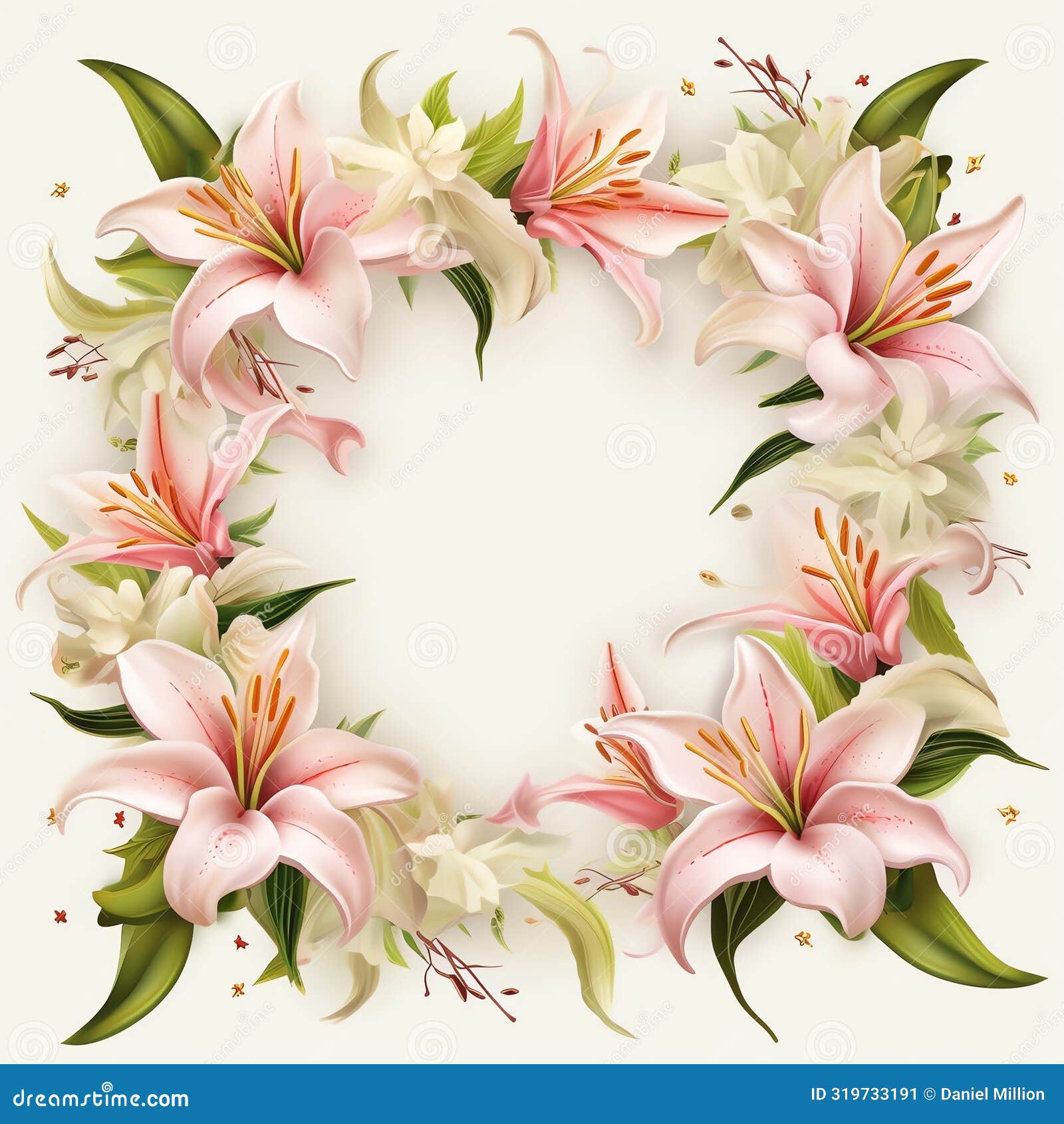 Cute Spring Lily Border Floral Frame Watercolor Stock Illustration ...