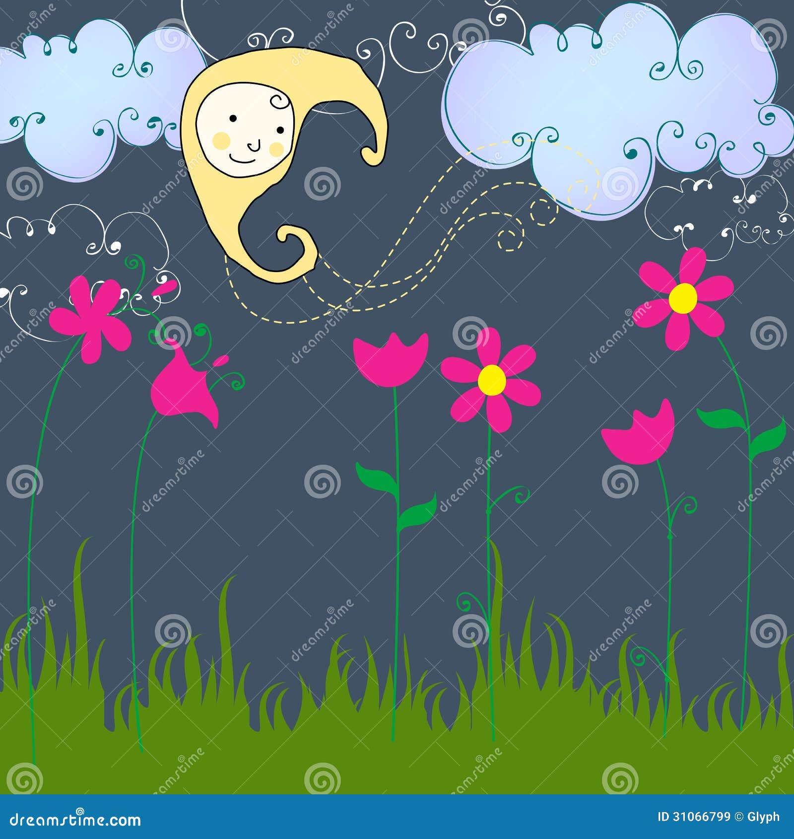 Cute Spring Meadow Illustration Stock Vector - Illustration of love ...