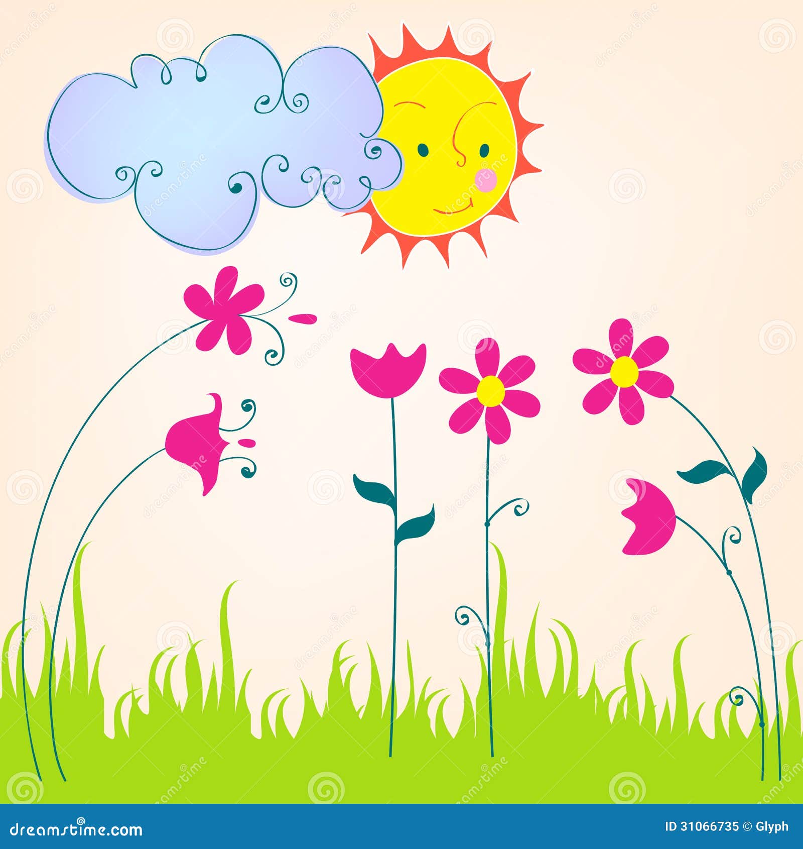 Cute Spring Meadow Illustration Stock Vector - Illustration of graphic ...
