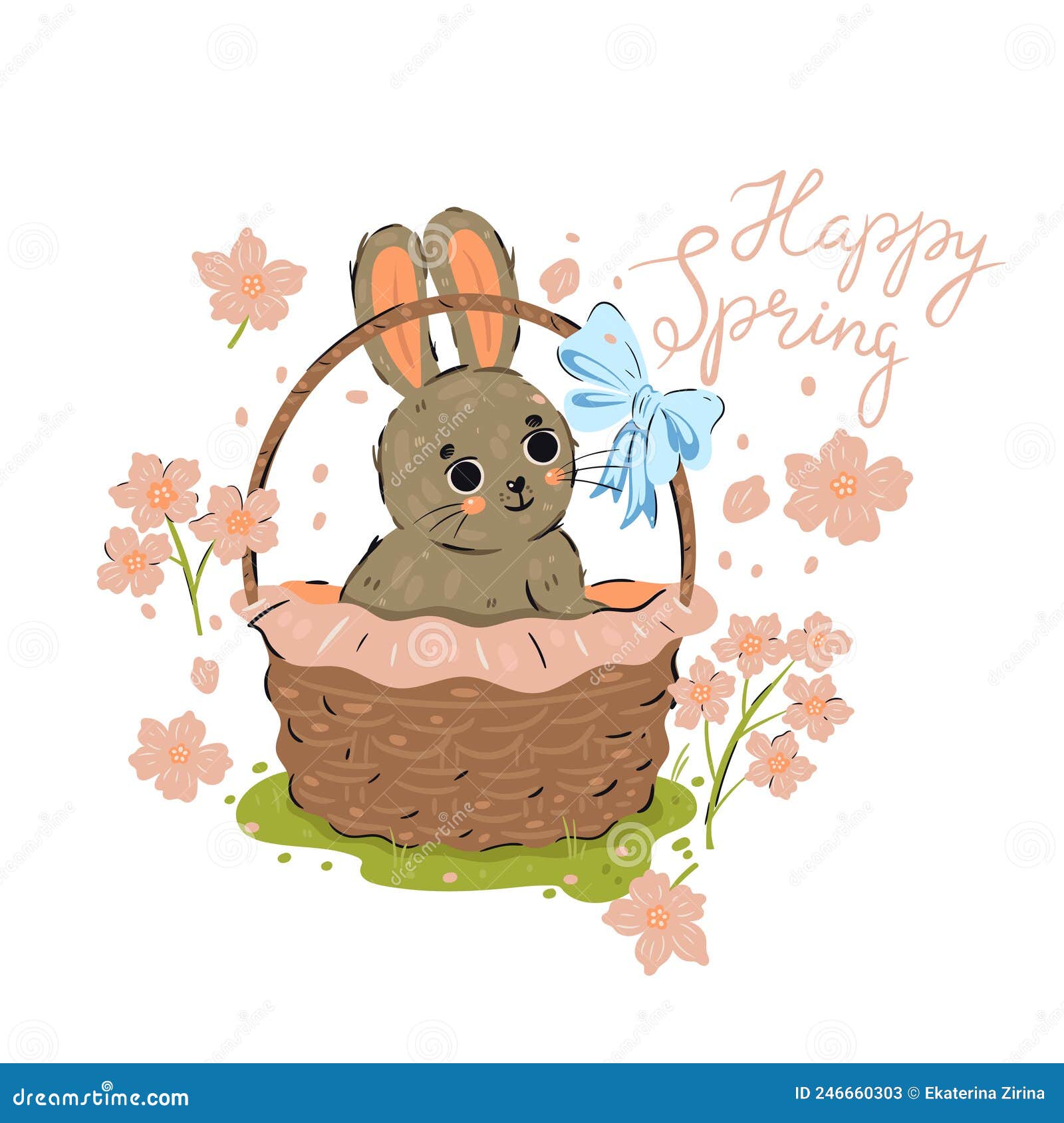 Cute Spring Rabbit in a Basket. Vector Graphics Stock Vector ...