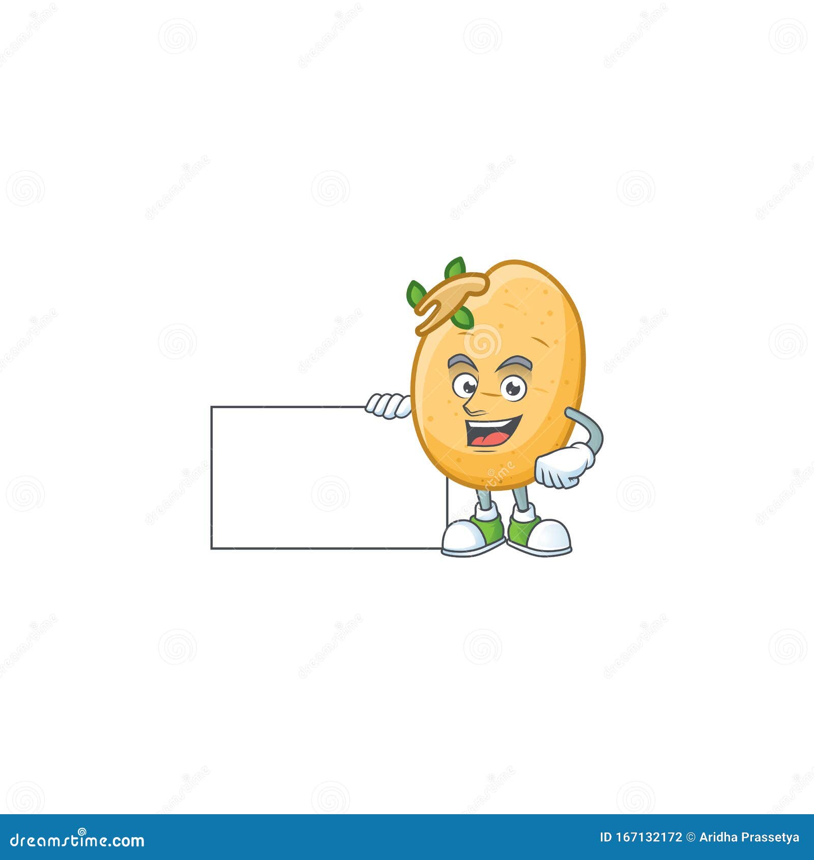 Cute Sprouted Potato Tuber Cartoon Character With A Board Vector ...