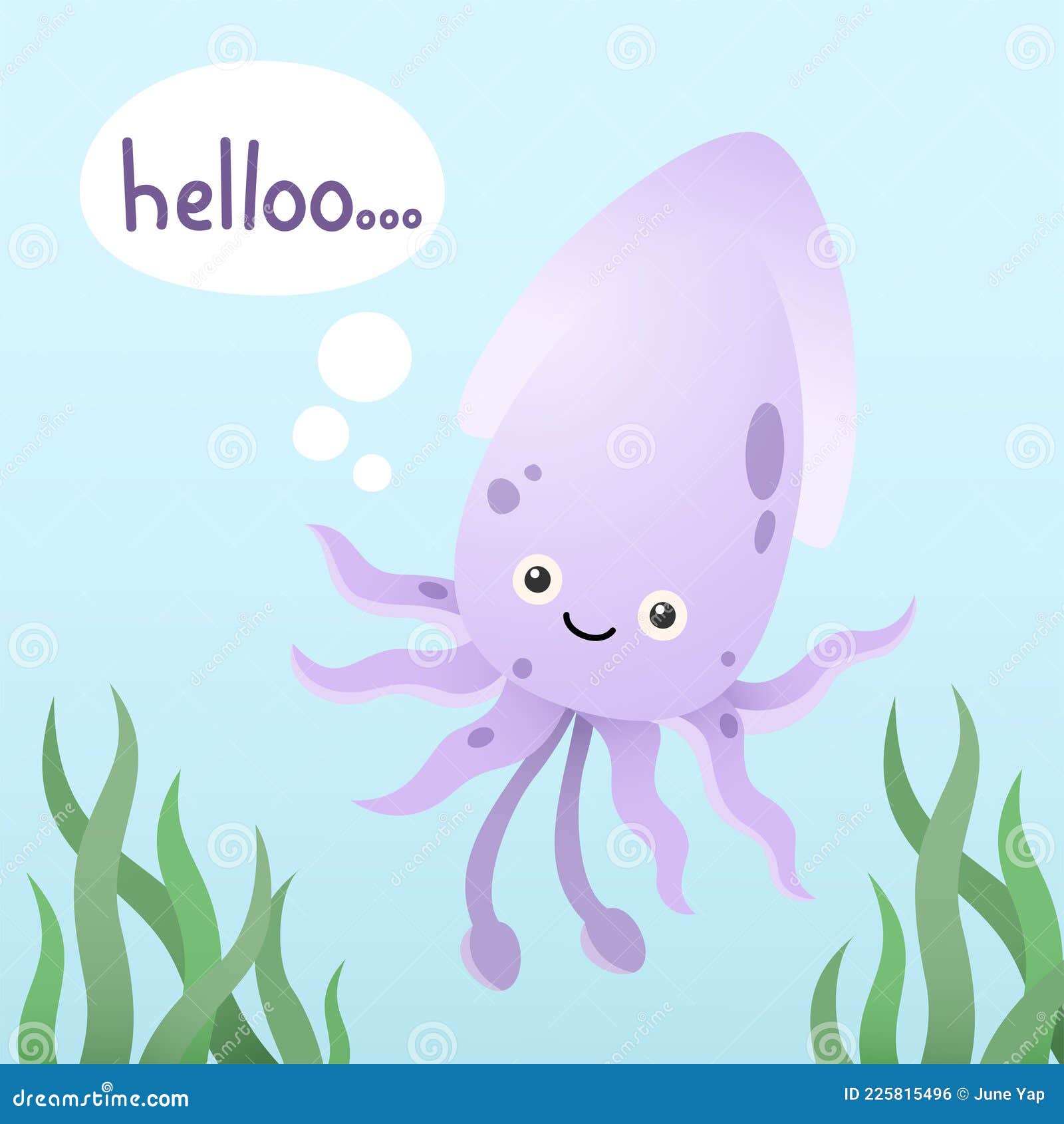 Cute Squid Cuttlefish Under the Sea Cartoon Character Stock Vector ...