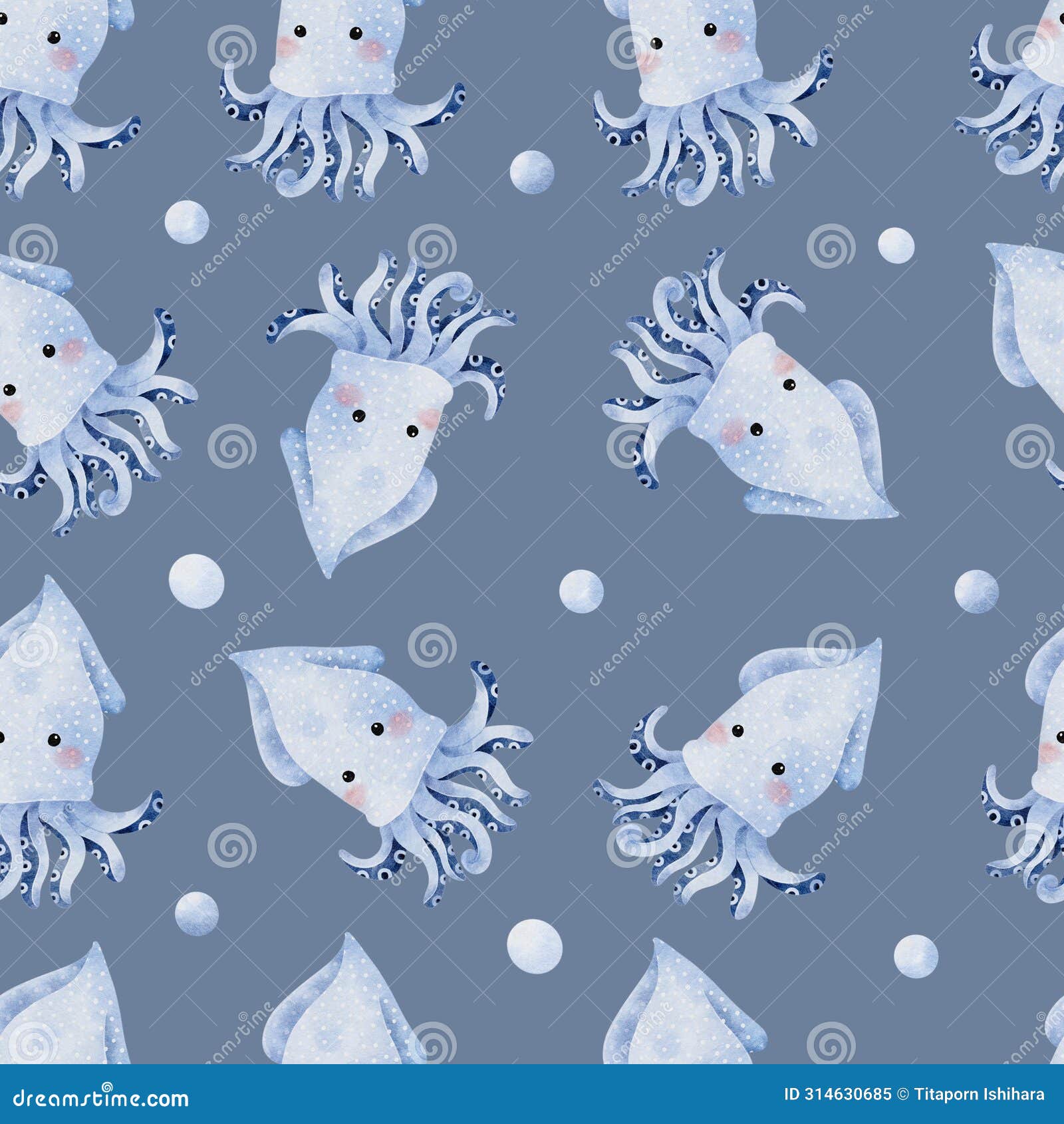 Squid Seamless Pattern Isolated On White Background. Seafood, Fish ...