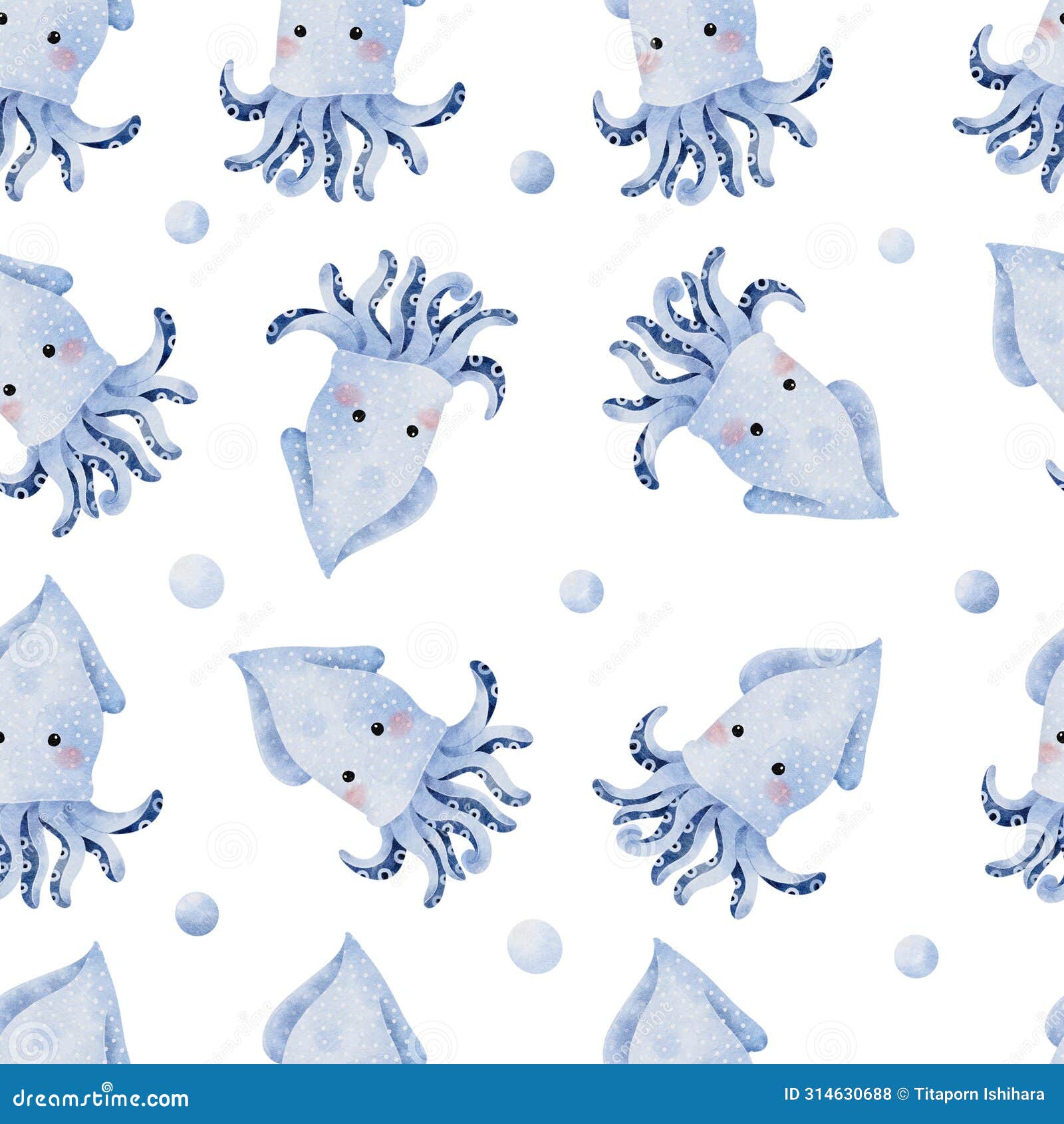 Cute Squid Seamless Pattern on White Background Illustration Stock ...