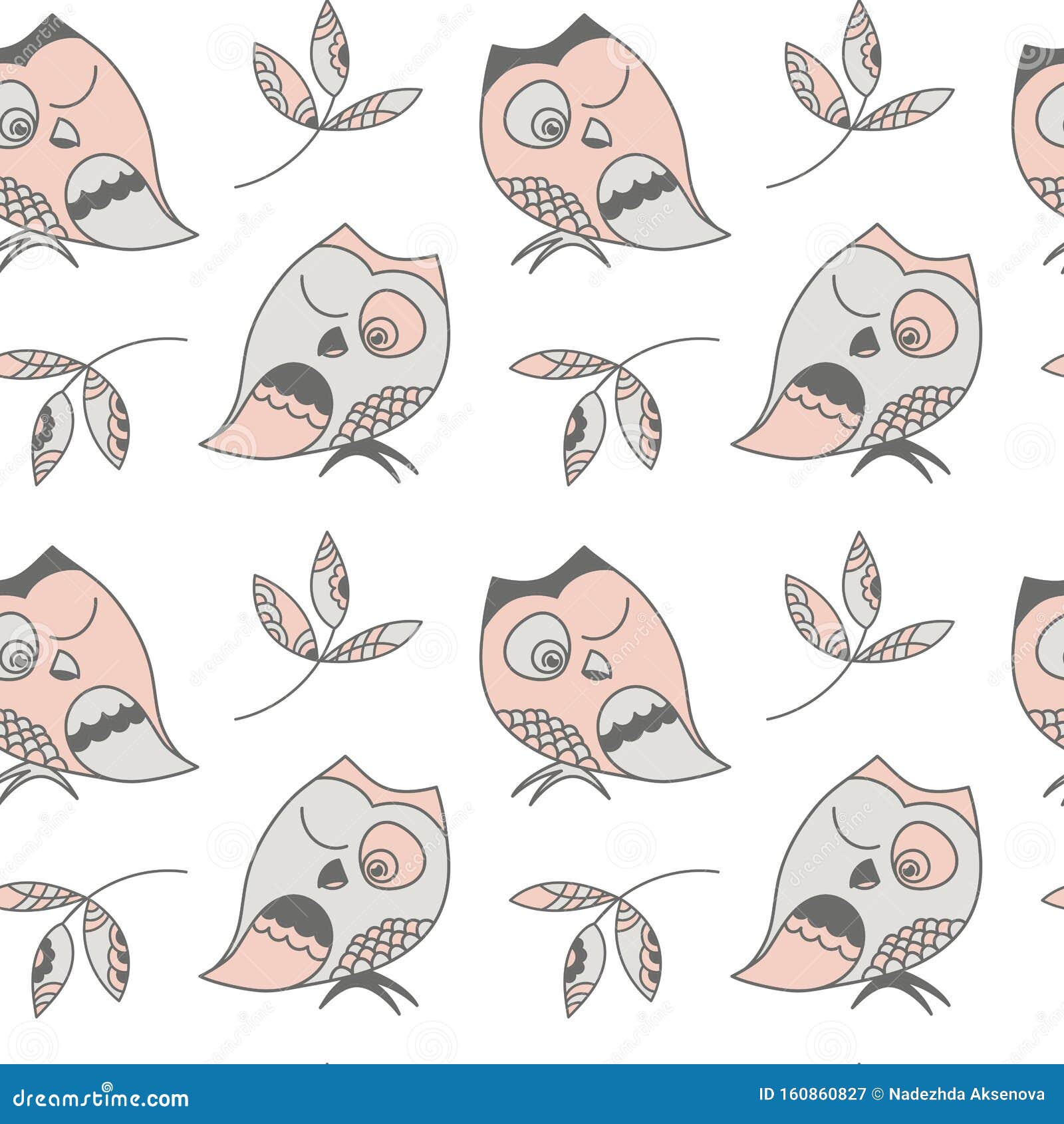 Cute Squinting Owl . Seamless Pattern , Hand Drawing with Doodle and ...