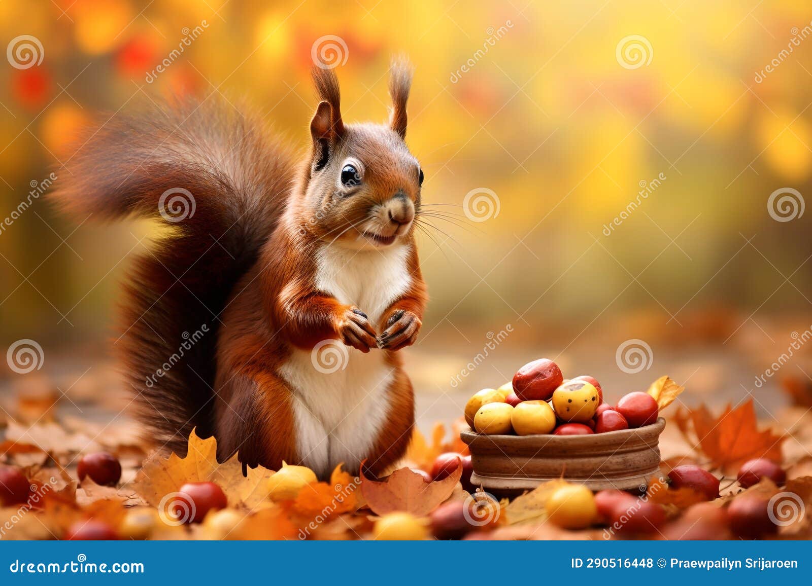 Cute Squirrel in the Autumn Forest with Autumn Leaves Stock Photo ...