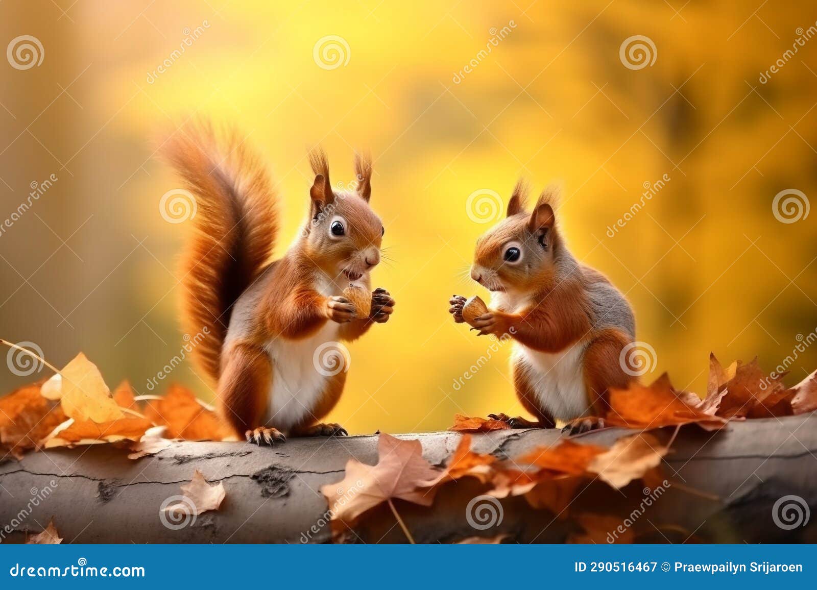 Cute Squirrel in the Autumn Forest with Autumn Leaves Stock ...