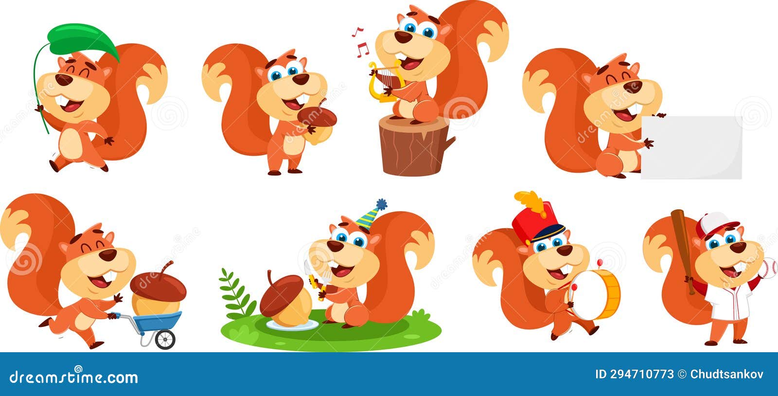 Cute Squirrel Cartoon Character in Different Poses. Vector Flat Design ...