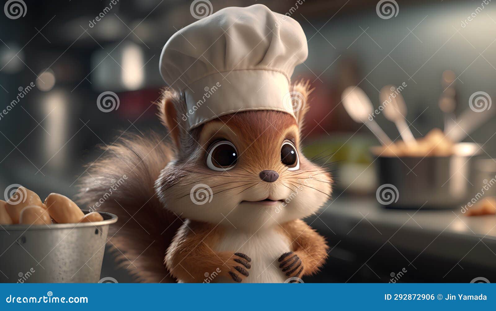Cute Squirrel in Chef S Hat on Blurred Kitchen Background, Closeup ...