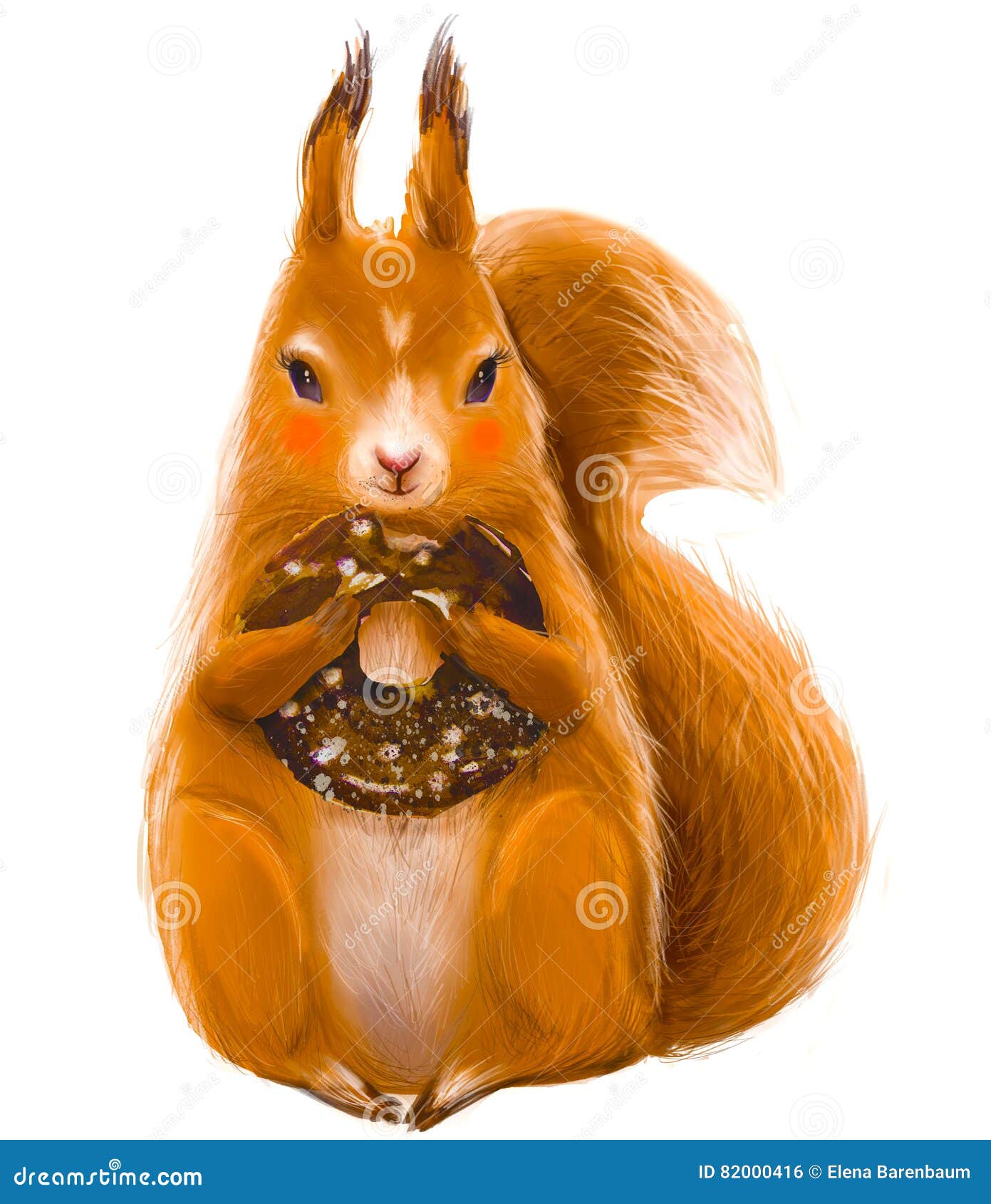 Cute squirrel with donut stock illustration. Illustration of happy ...