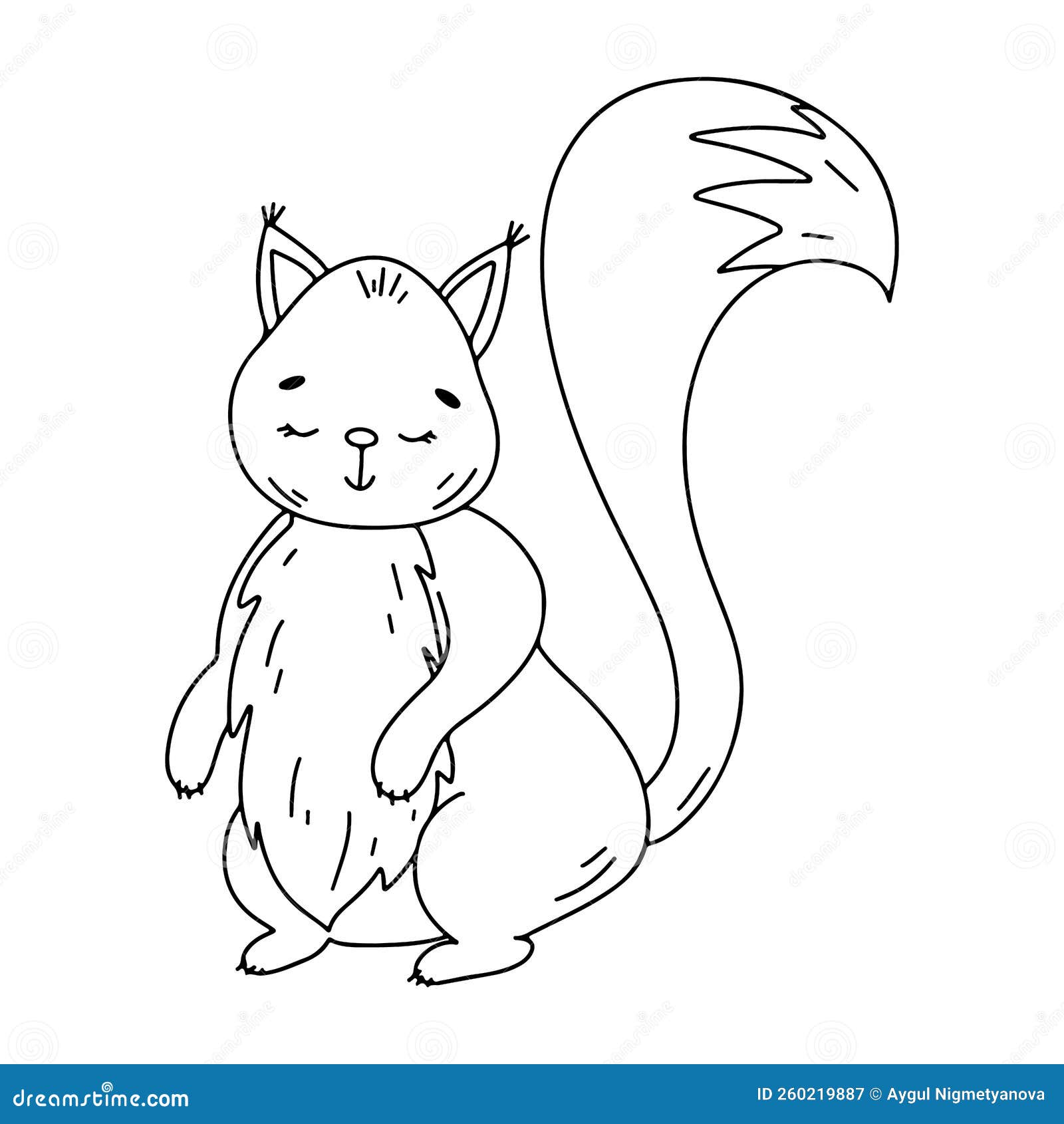 Cute Squirrel in Hand Drawn Doodle Style. Adorable Forest Animal Vector ...