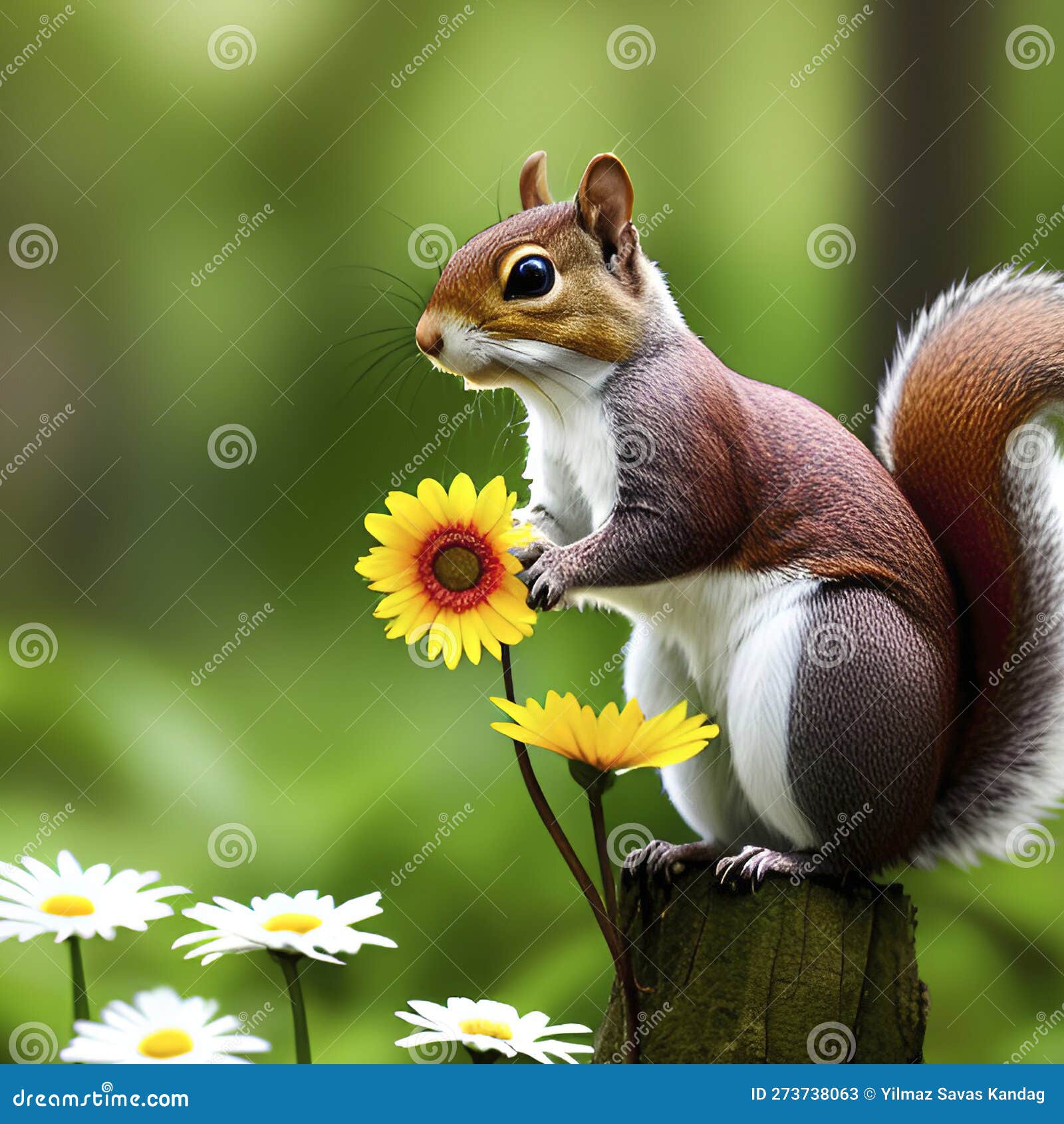 Cute Squirrel Holding a Daisy Stock Illustration - Illustration of ...