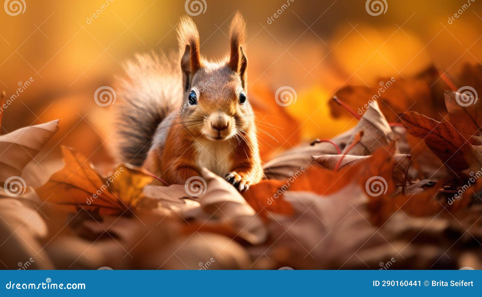 A Cute Squirrel Playing in a Pile of Autumn Leaves. Hello Autumn Stock ...