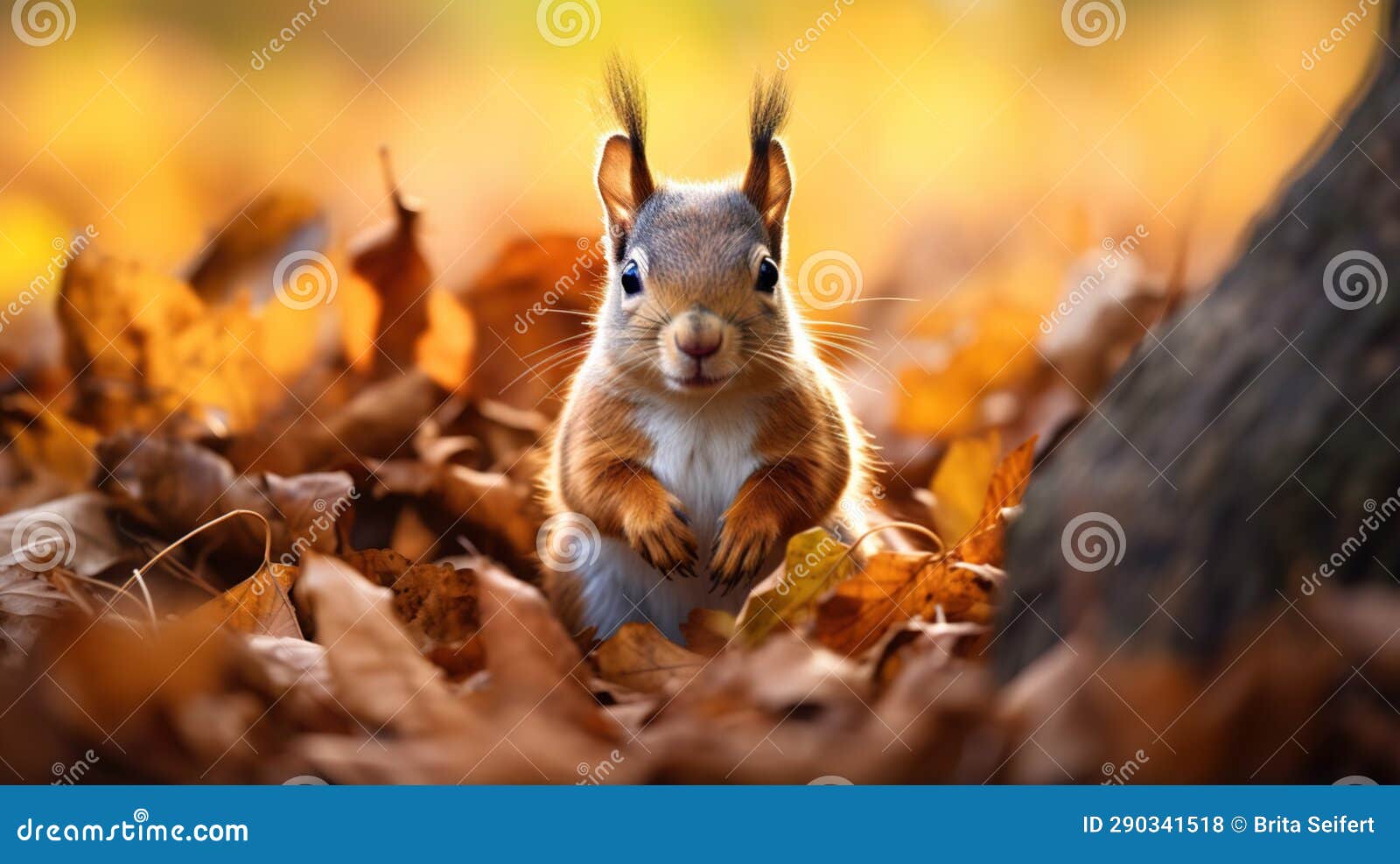 A Cute Squirrel Playing in a Pile of Autumn Leaves. Hello Autumn Stock ...