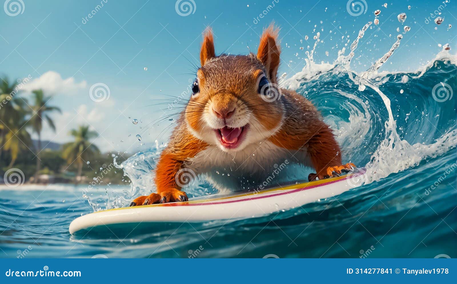 Cute Squirrel Riding on a Surfboard Summer Nature Stock Illustration ...