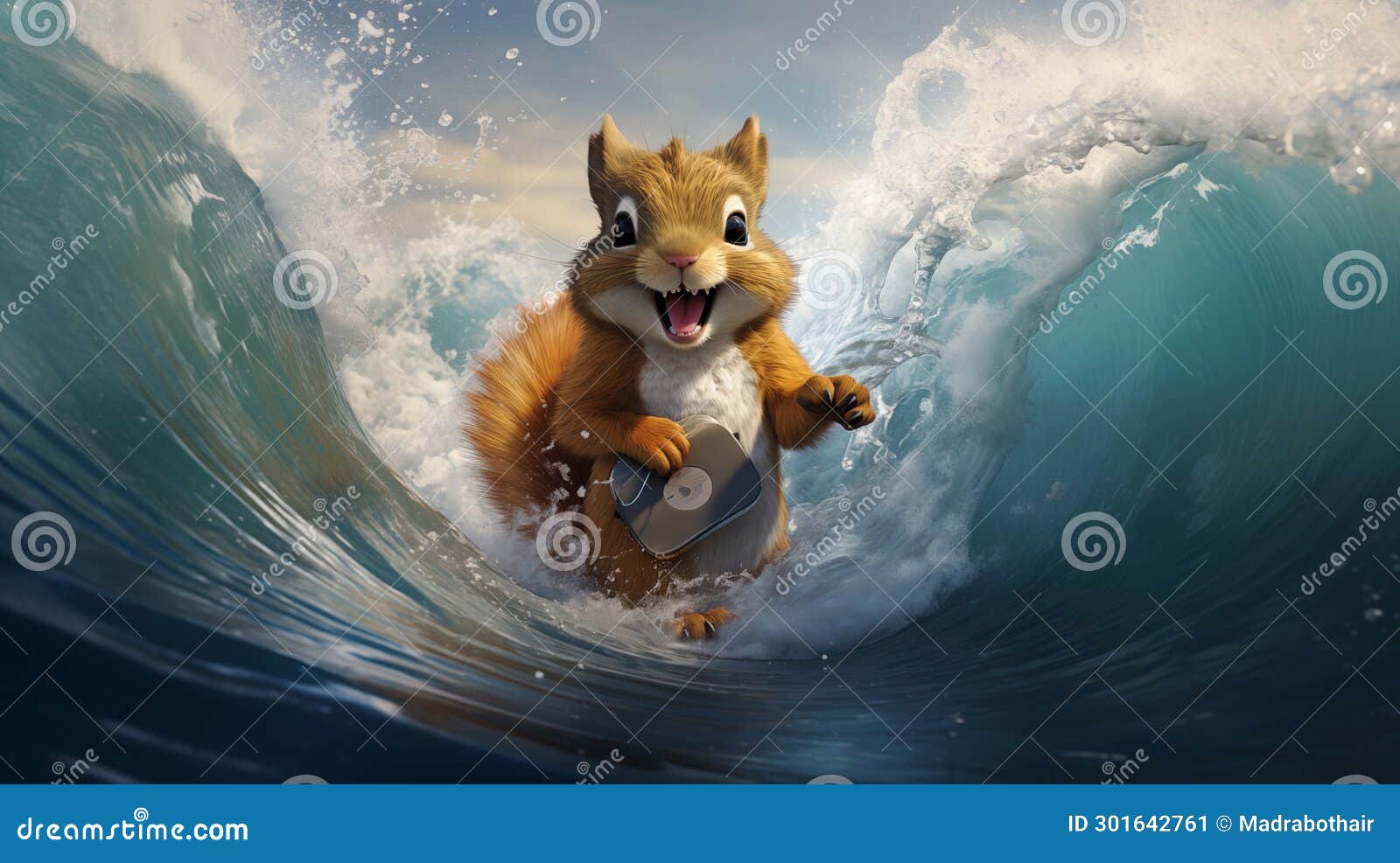 Cute Squirrel Traveling at the Sea, Playing in the Waves Stock ...
