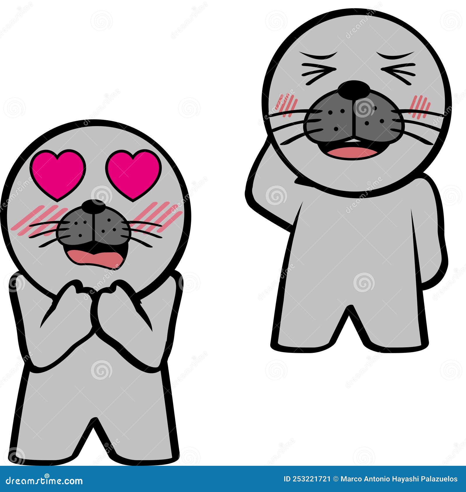 In Love Standing Chibi Seal Kid Cartoon Set Stock Vector - Illustration ...
